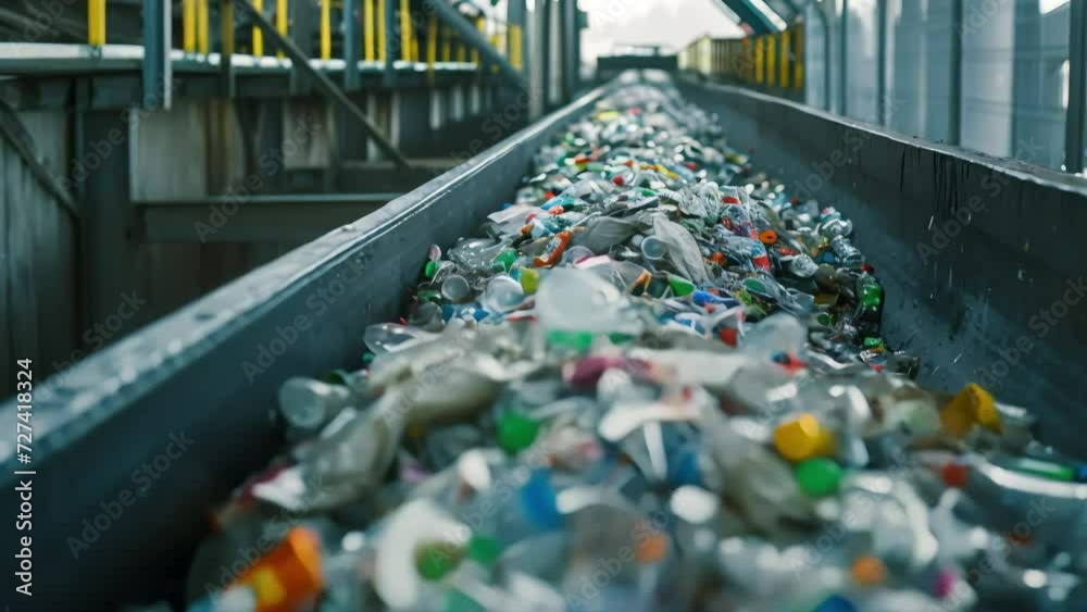 plastic waste recycling conveyor. caring for the environment. cleansing ...