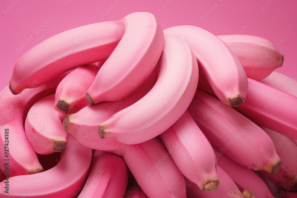 Heap of pink bananas against a vibrant pink background for a surreal ...