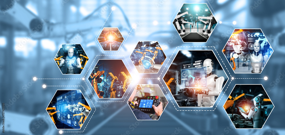 Automated AI industry robot and robotic arms assembly in factory ...