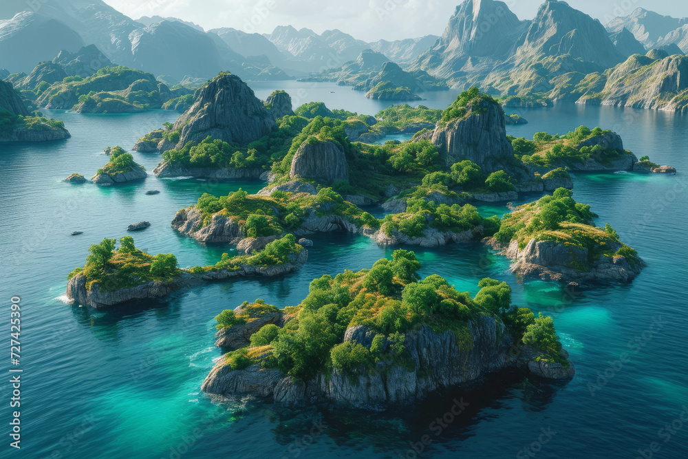 Overhead image of a cluster of islands, highlighting their shapes and ...