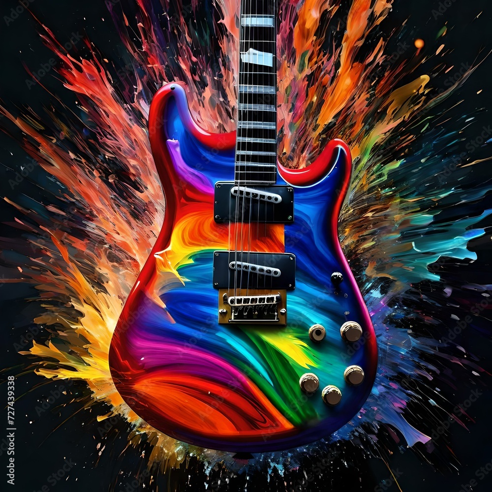 Electric guitar with rainbow paint energetic explosion, Generative AI ...