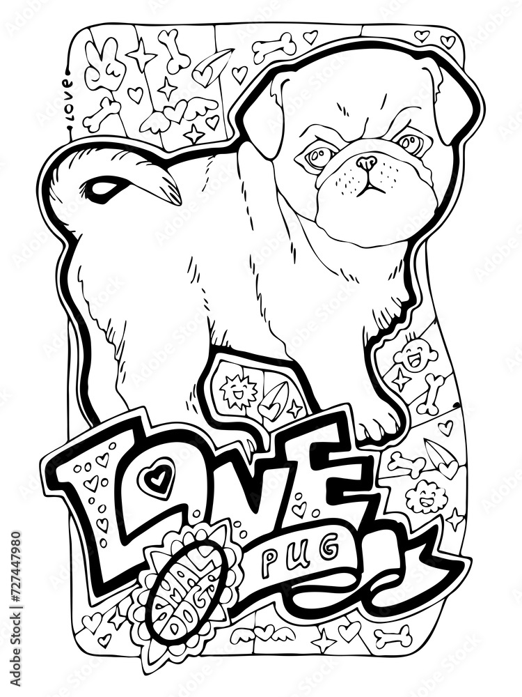 Small dog pet coloring book pages. Cute and lovely little puppet, funny ...