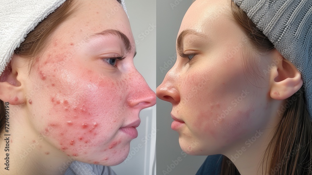 Rosacea couperose redness skin treatment, before and after result of ...