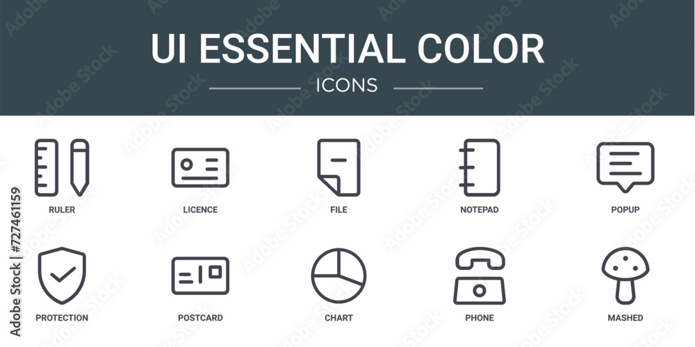 set of 10 outline web ui essential color icons such as ruler, licence ...