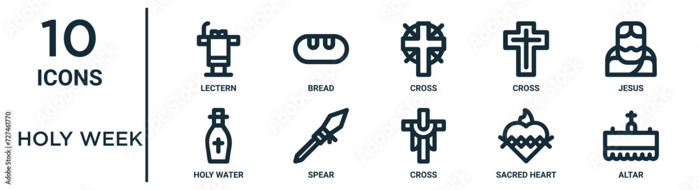 Vetor de holy week outline icon set such as thin line lectern, cross ...