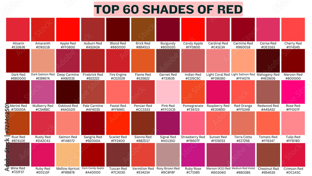 ภาพประกอบสต็อก Shades of red color isolated on white background with ...