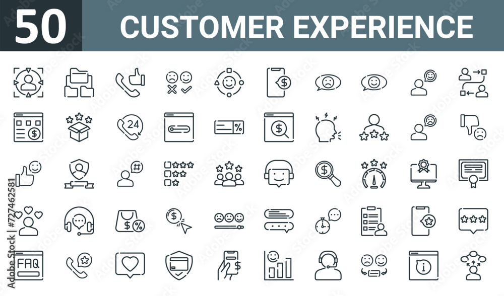 Vetor de set of 50 outline web customer experience icons such as target ...