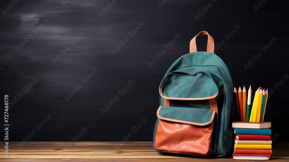 Back to school concept with school books, textbooks, backpack and ...
