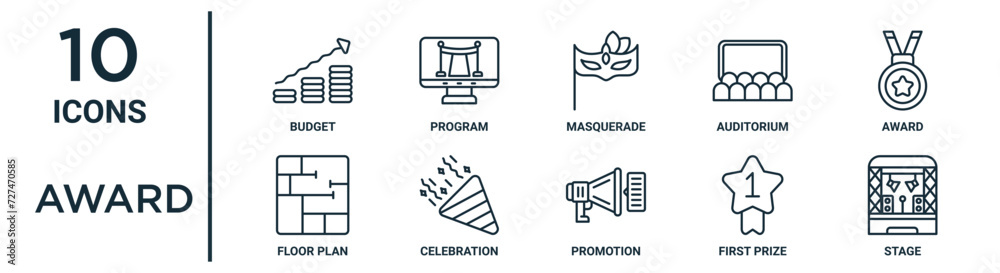 award outline icon set such as thin line budget, masquerade, award ...