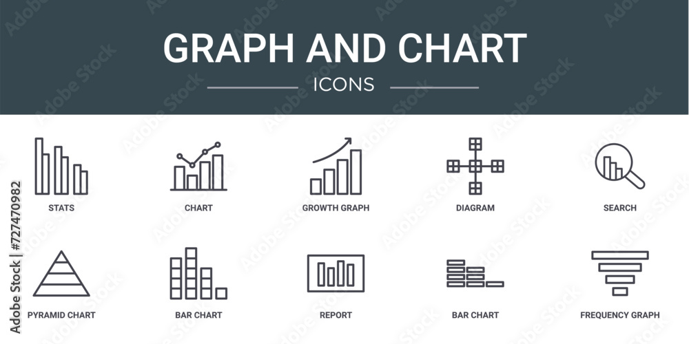 set of 10 outline web graph and chart icons such as stats, chart ...