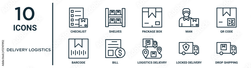 delivery logistics outline icon set such as thin line checklist ...