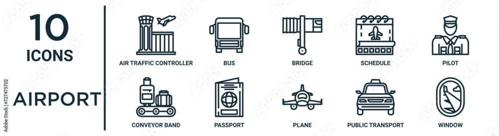 airport outline icon set such as thin line air traffic controller ...