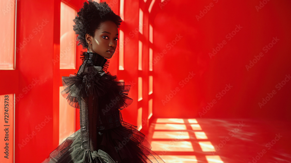 Illustration of a charismatic black female model in a shadow play ...