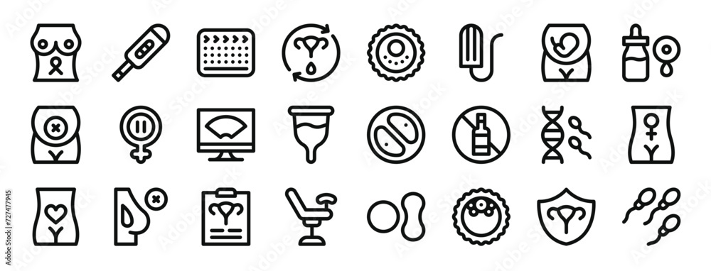 set of 24 outline web reproductive system icons such as breast ...