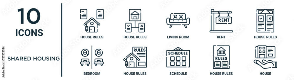 Vetor de shared housing outline icon set such as thin line house rules ...