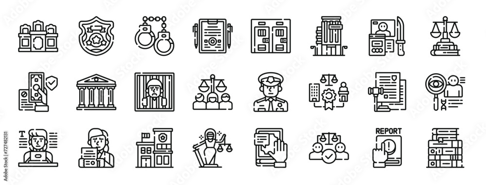 Vetor de set of 24 outline web law and justice icons such as judge ...