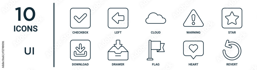 ui outline icon set such as thin line checkbox, cloud, star, drawer ...