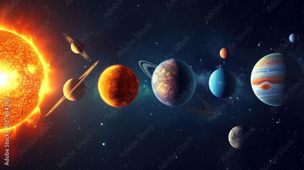 Solar system planet, comet, sun and star. Sun, mercury, Venus, planet ...