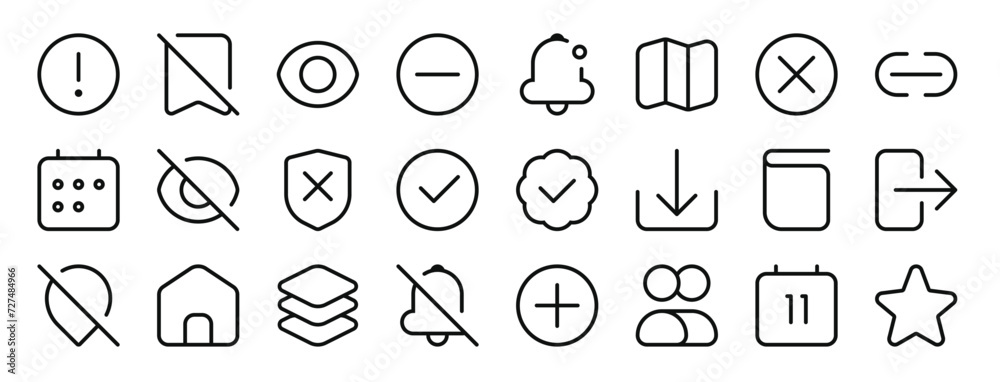 set of 24 outline web user interface icons such as alert, bookmark ...
