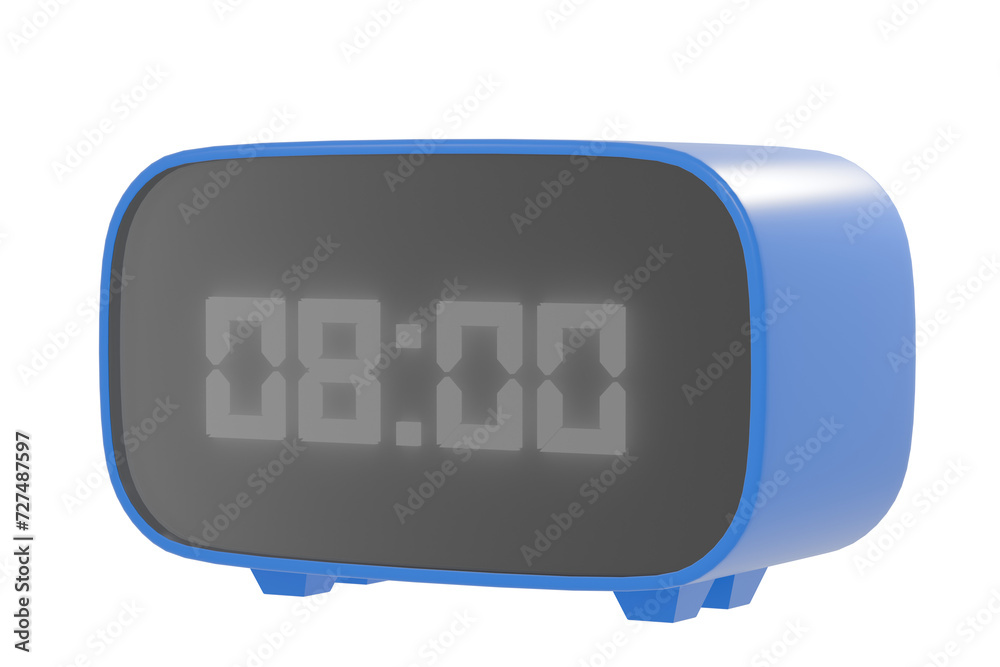 3D Minimal Blue clock icon digital telling time Pointer 8 o'clock on ...