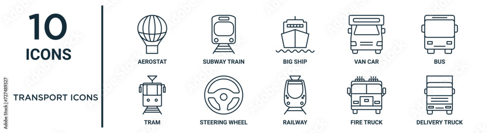 transport icons outline icon set such as thin line aerostat, big ship ...