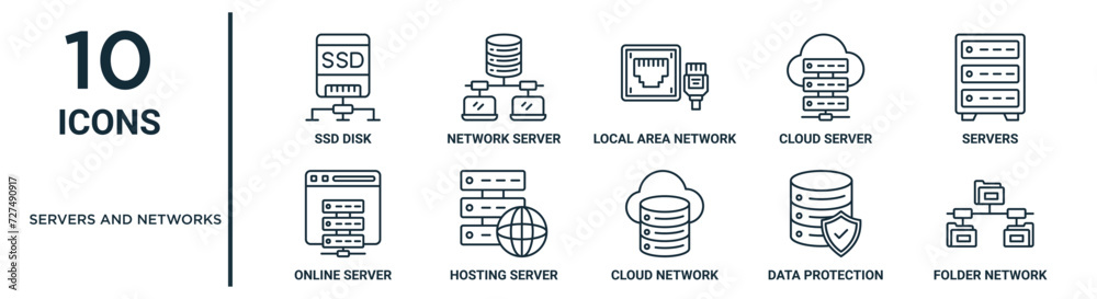 servers and networks outline icon set such as thin line ssd disk, local ...