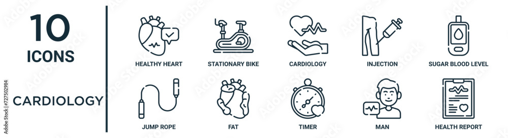 cardiology outline icon set such as thin line healthy heart, cardiology ...