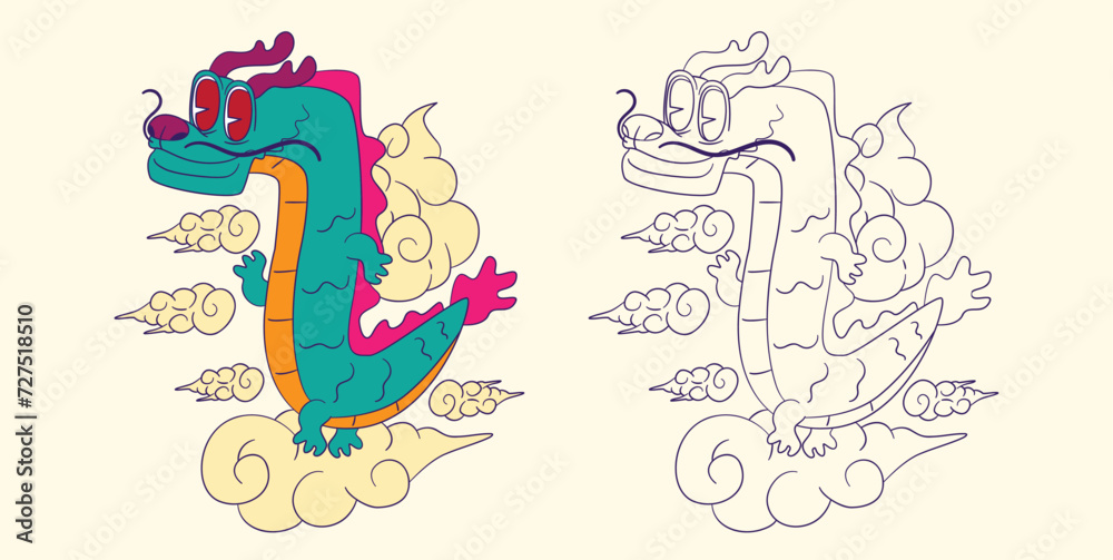 dragon doodle illustration for coloring page drawing book Stock Vector ...