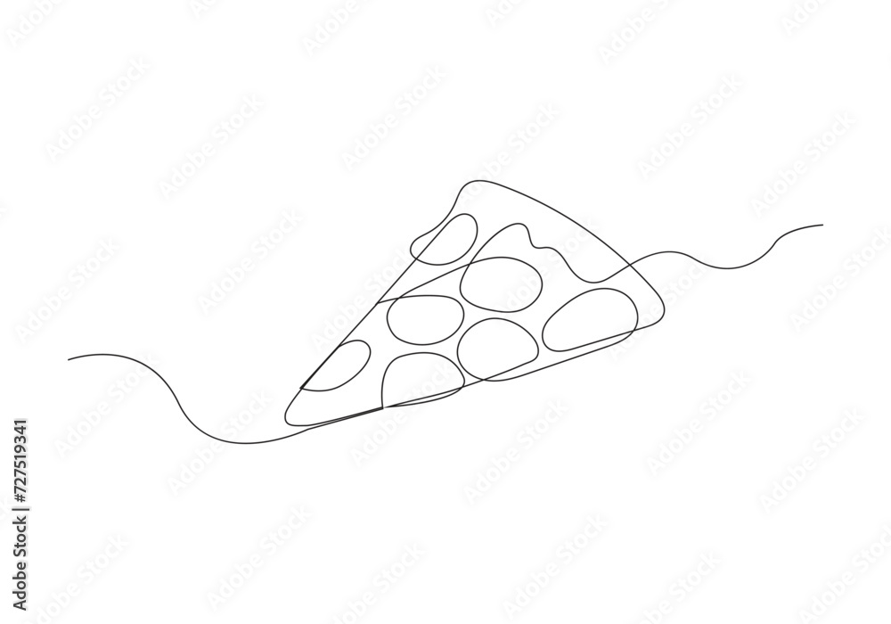 pizza slice in continuous one line drawing. Pepperoni sketch ...