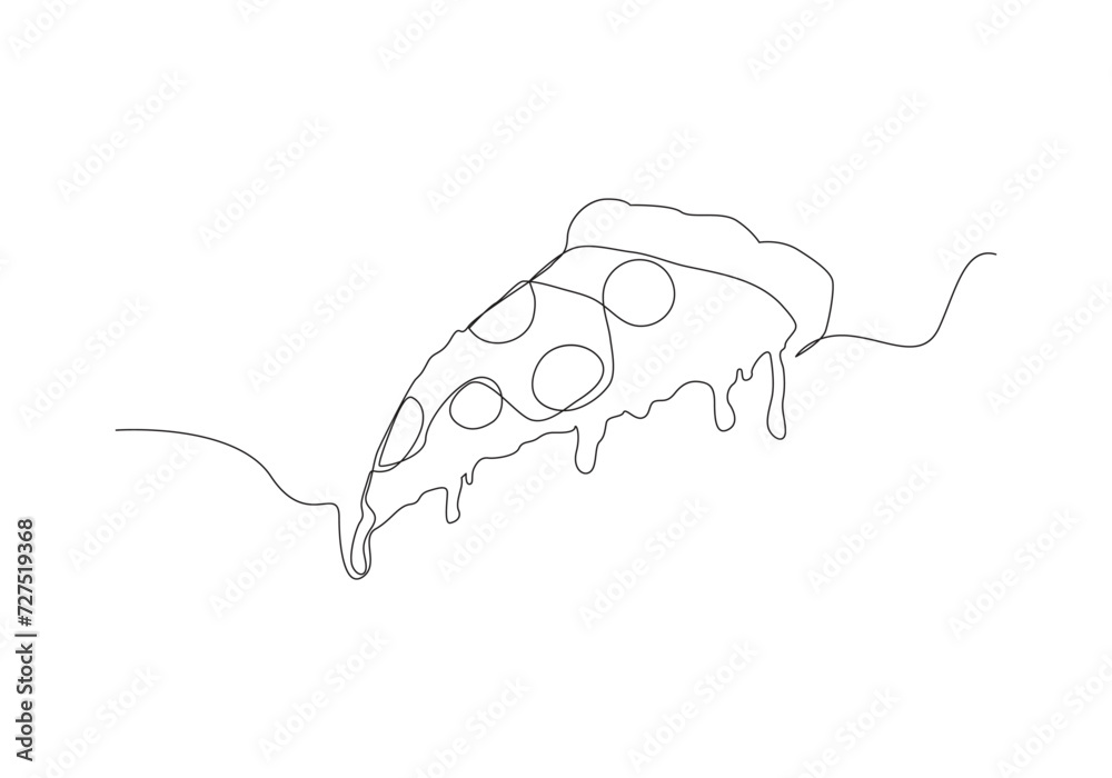 pizza slice in continuous one line drawing. Pepperoni sketch ...