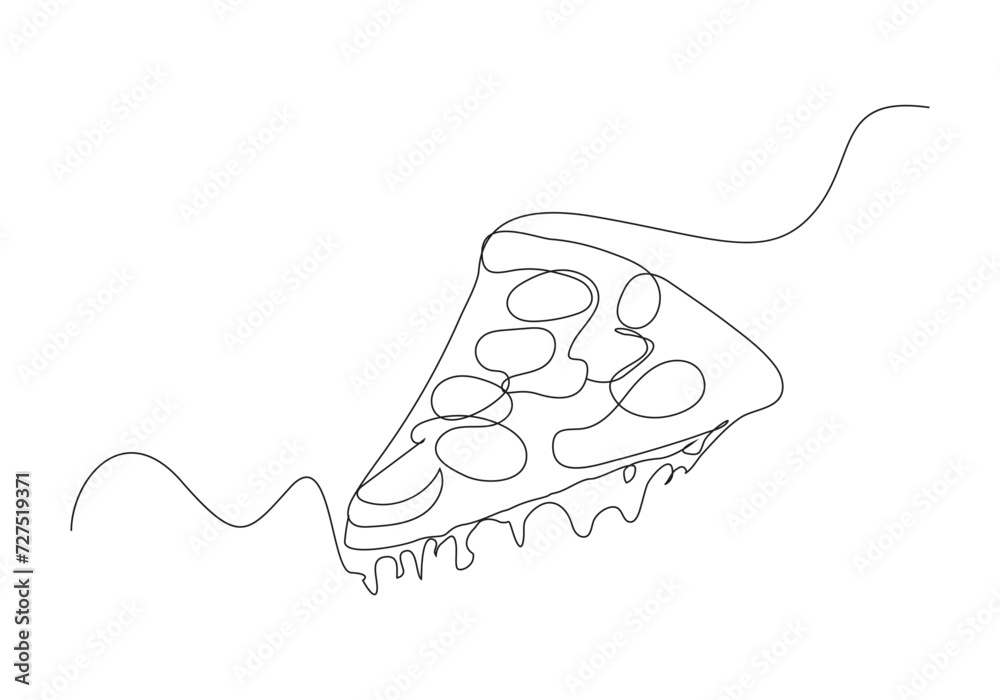 pizza slice in continuous one line drawing. Pepperoni sketch ...