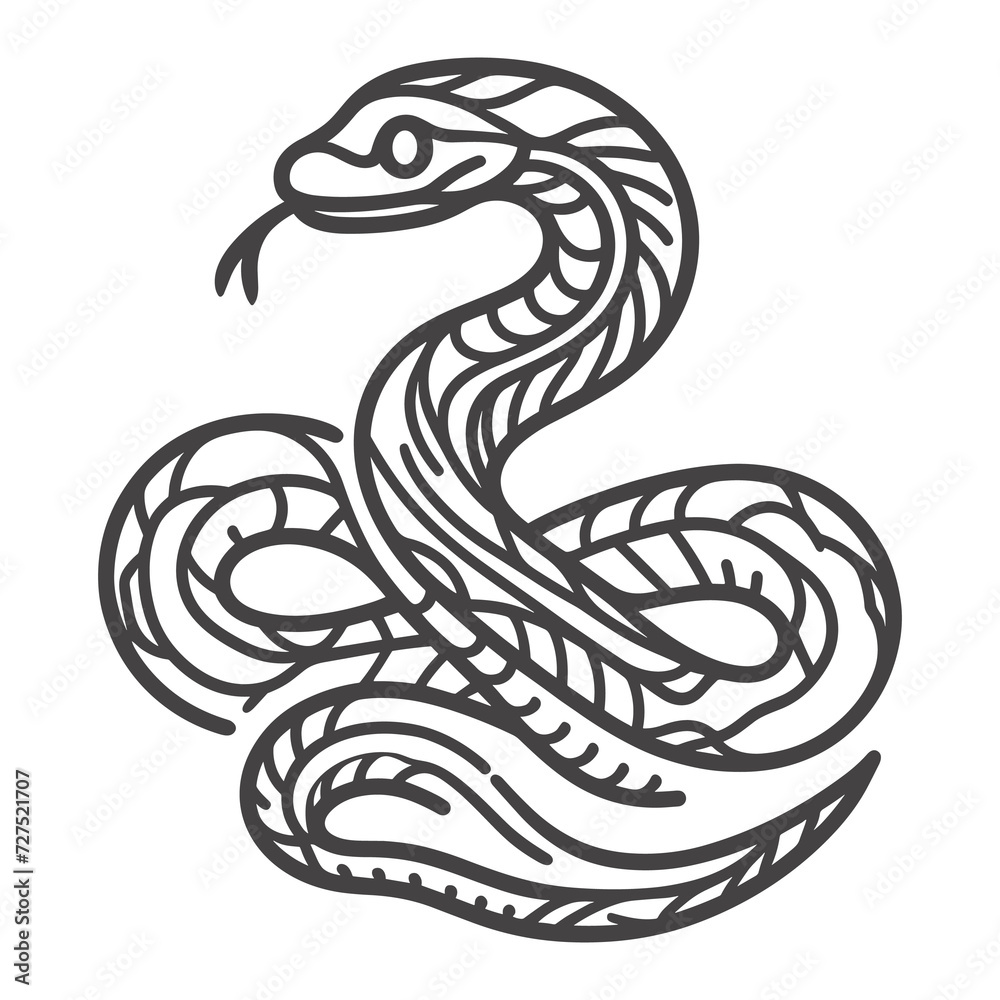 Outline Cartoon style snake Vector illustration element Coloring book ...