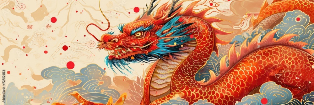 Chinese lunar new year celebration template with zodiac dragon web ...