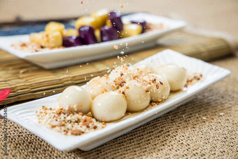 Taiwanese traditional sweet and dessert, glutinous rice dumplings and ...