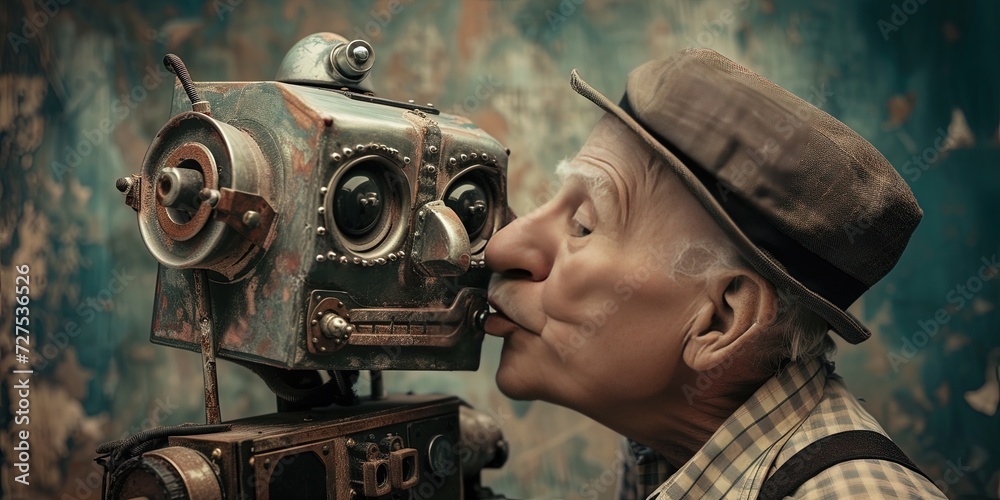 Woman kissing a robot. AI girlfriend concept for the love of artificial ...