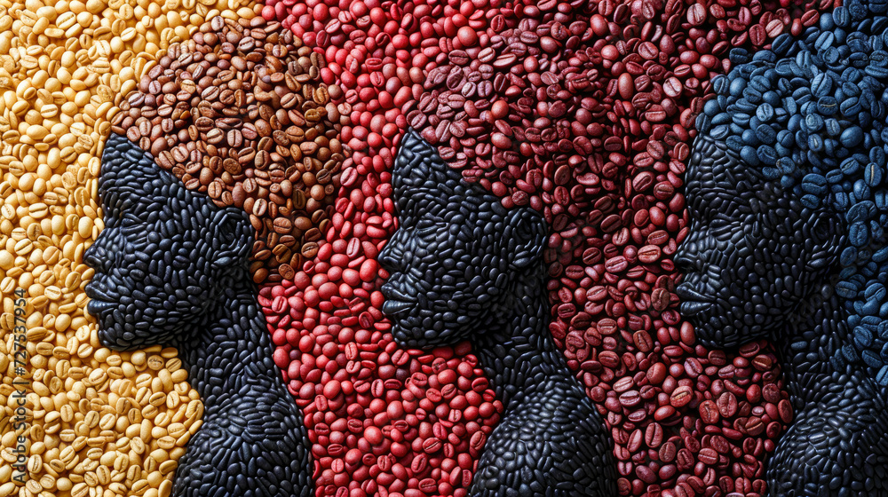 Graceful traditional African women with turban made out of coffee beans ...