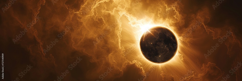 solar eclipse image with the moon blocking the sun and the sky filled ...