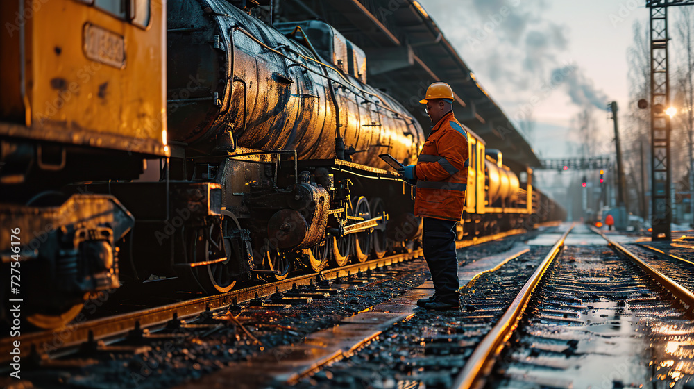 ngineer train is monitoring the construction process of tanker trains ...
