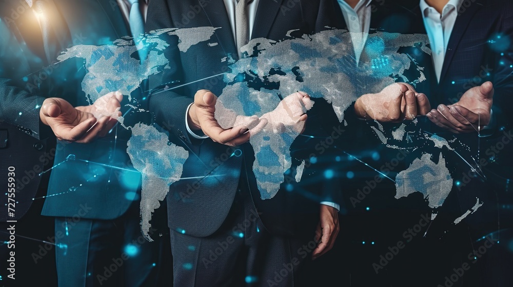 Businessman working with new modern computer showing the world map as a ...