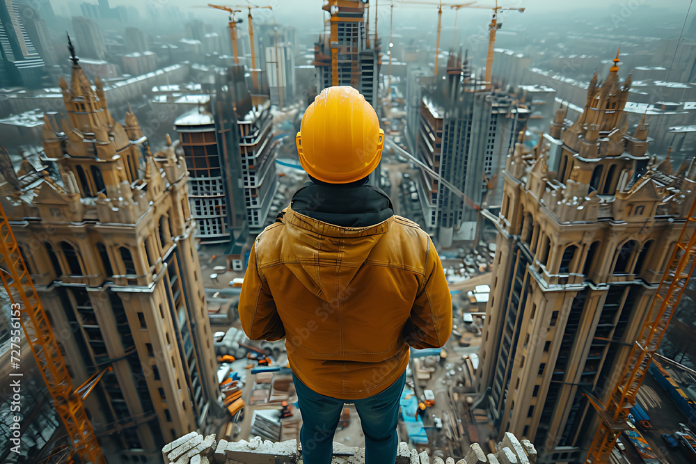 Architect standing on construction site to check building progress ...