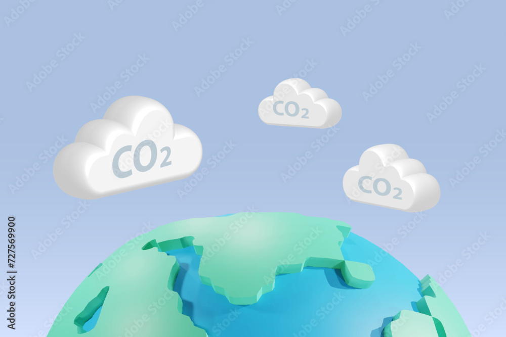 World with CO2 clouds, carbon emissions reduction for sustainable ...