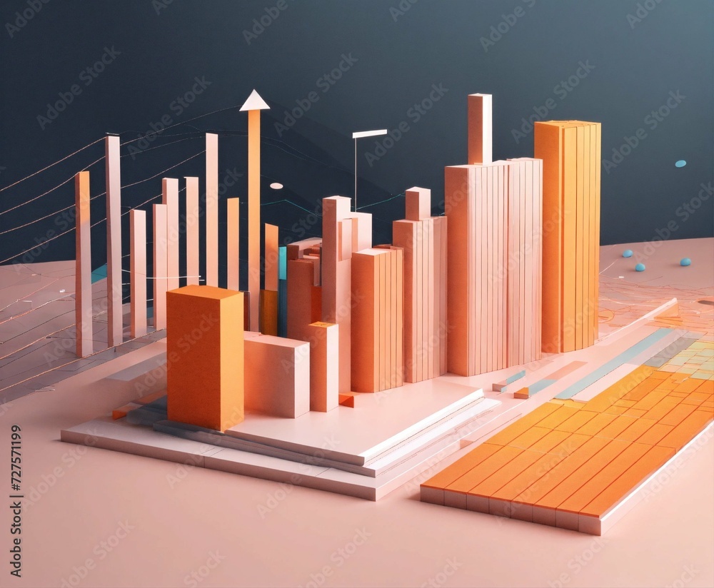 A vector style graph concept in 3d, light colours, light orange colour ...