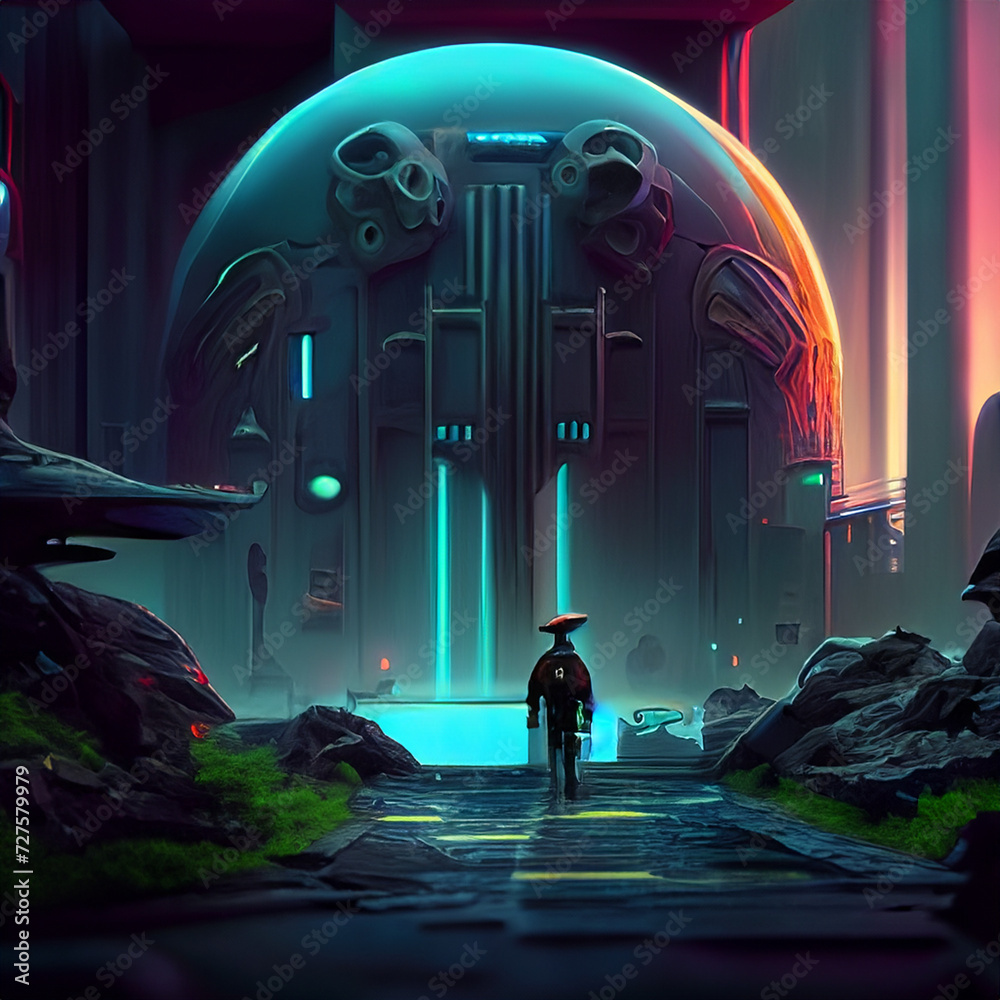 Fantasy robots in cyberpunk style.Neon masked characters.People in ...