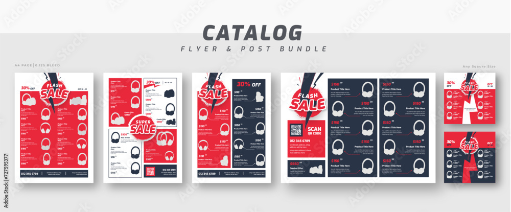 Supermarket product sale catalog flyer bundle, social media post set ...