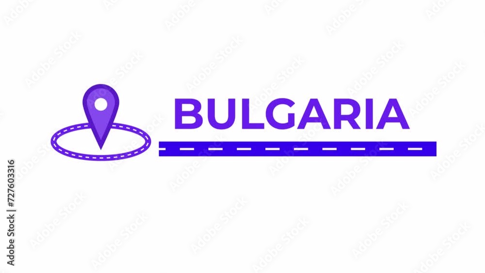 Bulgaria name with location icon animation. Alpha matte with ...