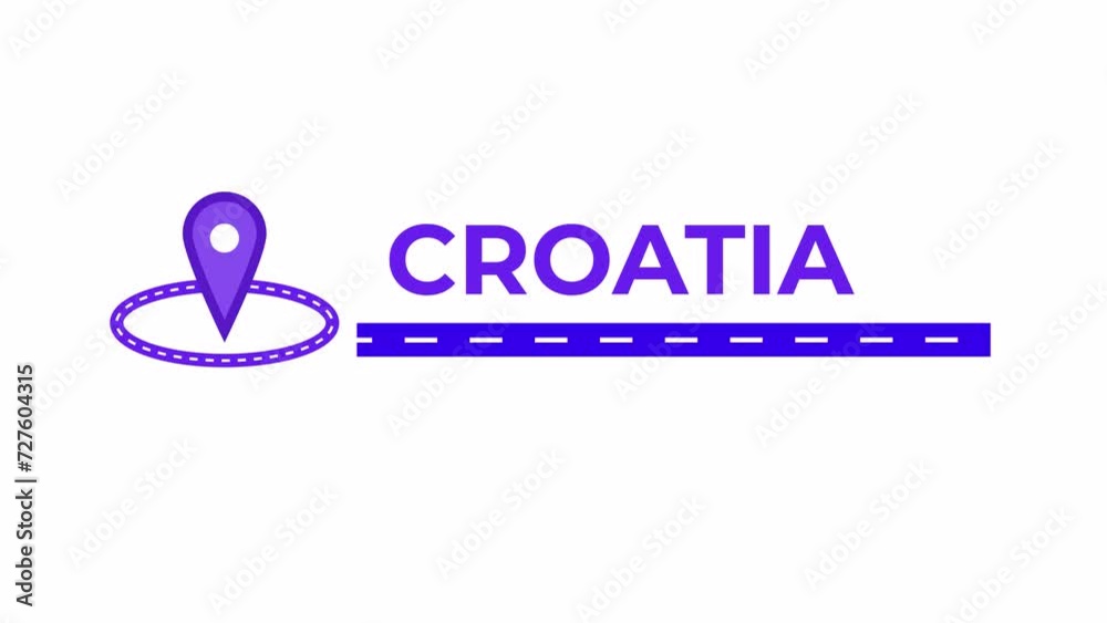 Croatia name with location icon animation. Alpha matte with transparent ...