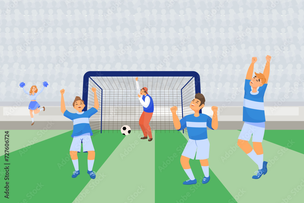 Football team celebrating victory vector illustration. Sportsmen ...