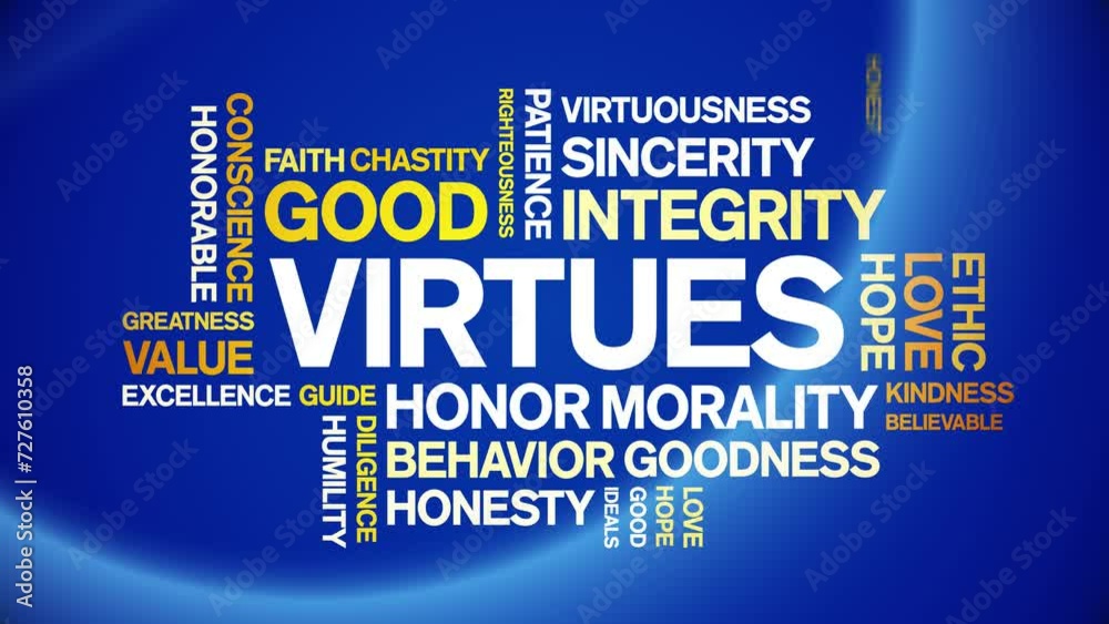 Virtues animated tag word cloud;text design animation kinetic typography seamless loop. Stock ...