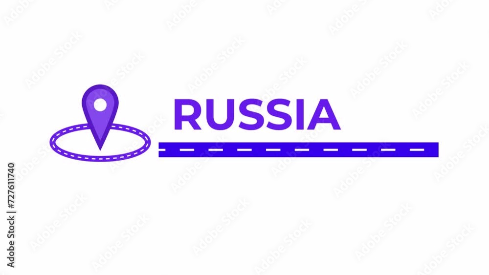 Russia name with location icon animation. Alpha matte with transparent ...
