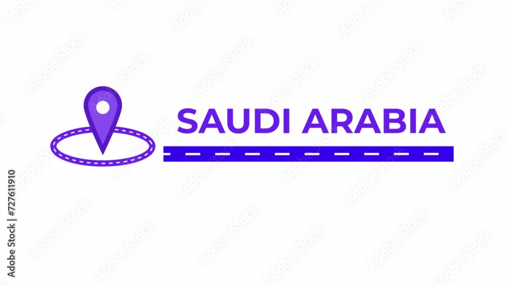 Saudi Arabia name with location icon animation. Alpha matte with ...